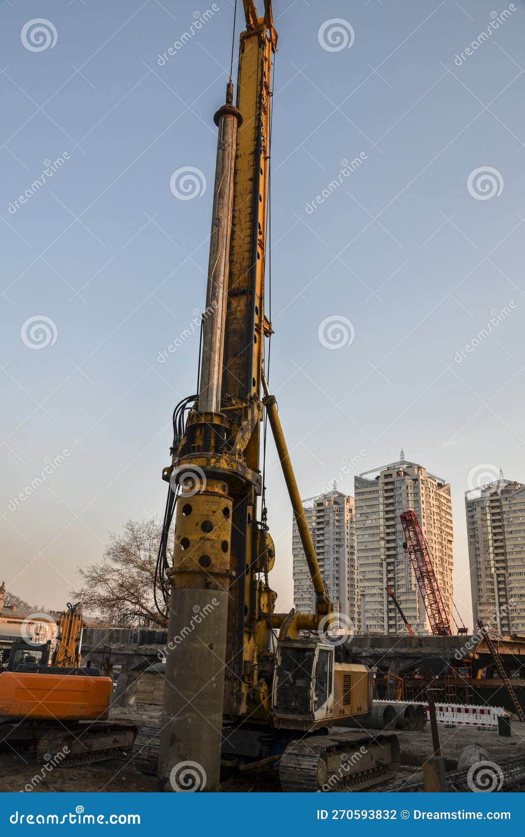 Bore Pile Rig Machine at the Construction Site with Building Foundation ...