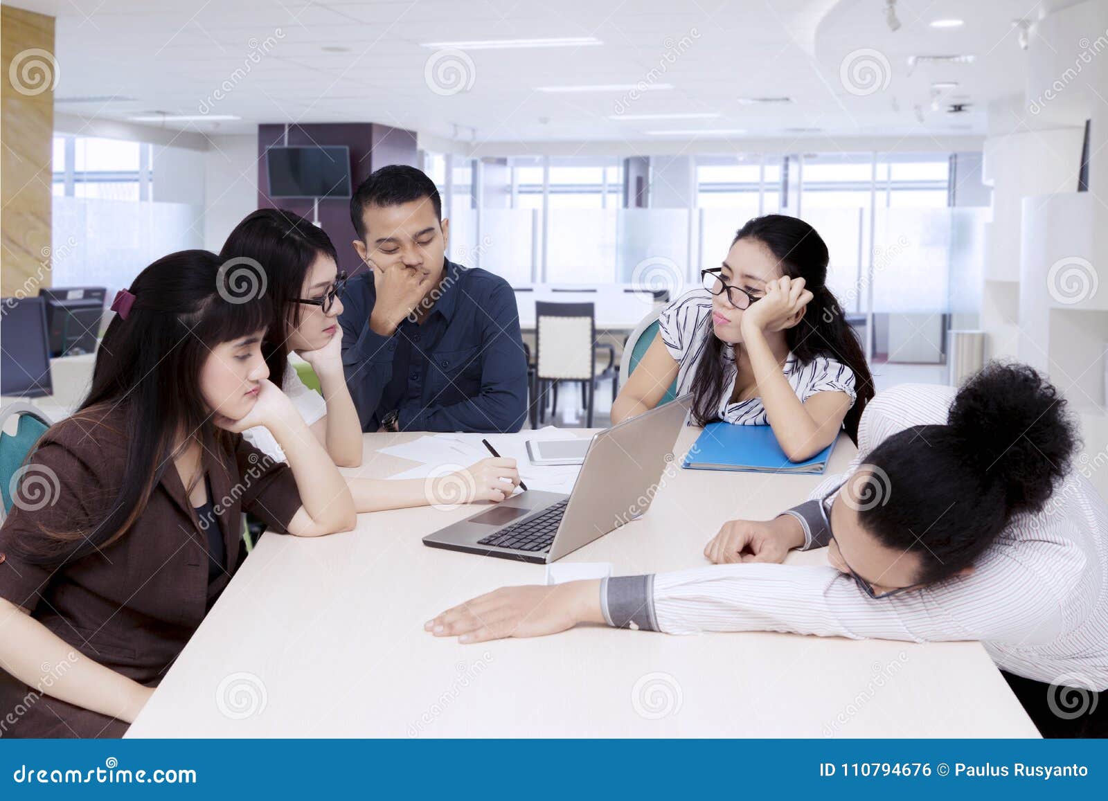 Bored Asian Business Team at Meeting Stock Photo - Image of break ...