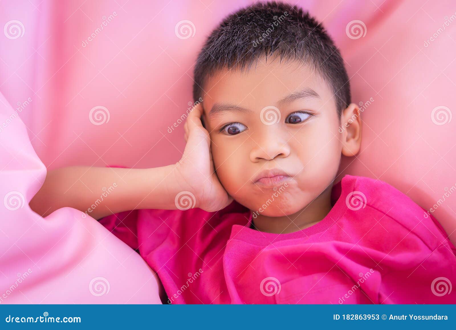 Bored Boy Lying Unhappy Expression Face for Childhood Frustration and ...