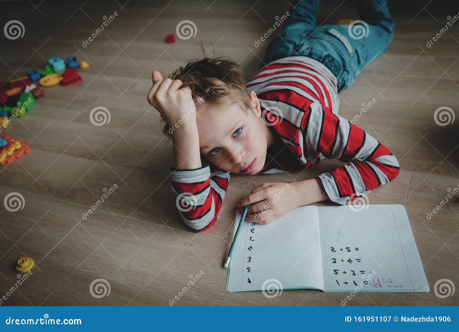 Bored Boy Tired and Stressed of Math, Doing Homework Stock Image ...