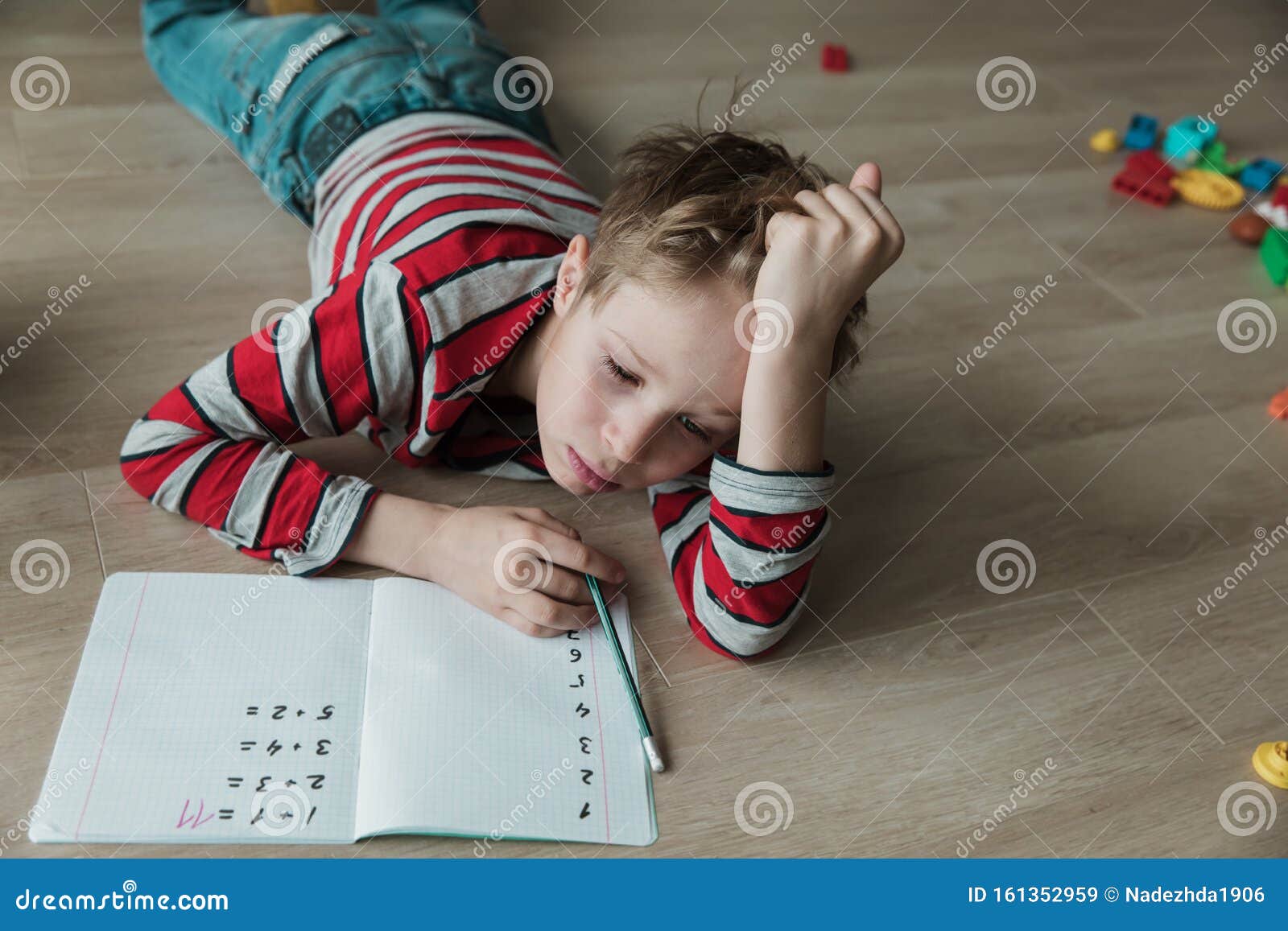 Bored Boy Tired and Stressed of Math, Doing Homework Stock Image ...