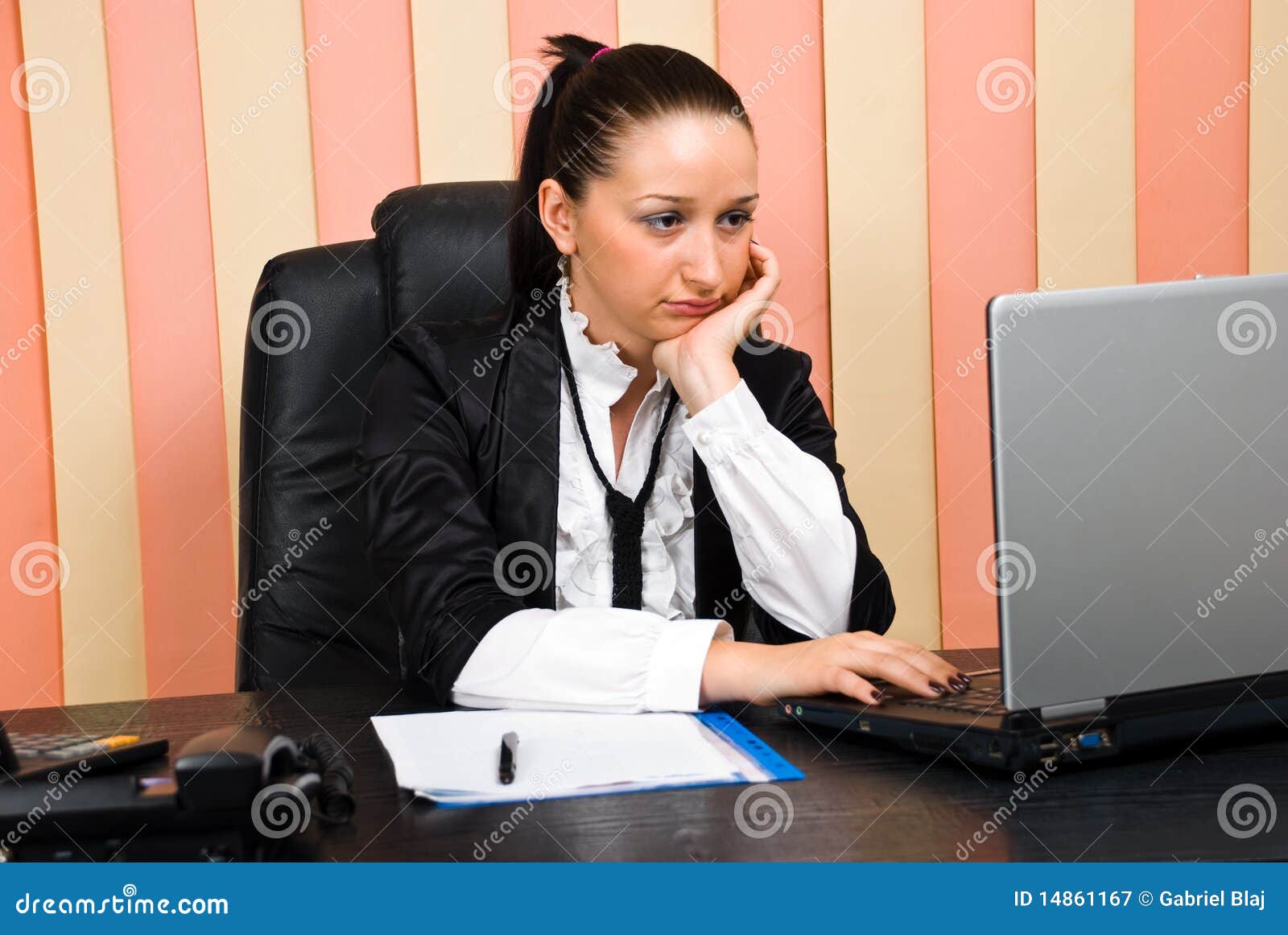 Bored Business Woman Working On Laptop Looking Very Boring At Th Stock ...