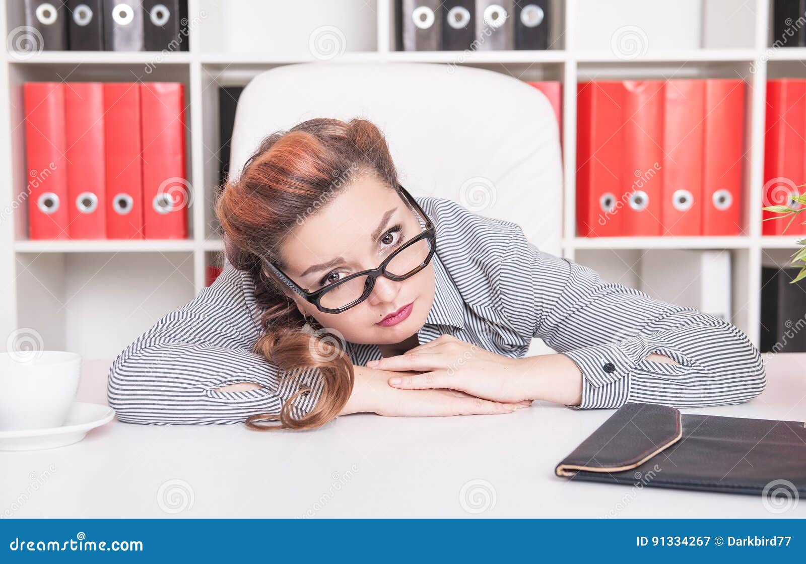 Bored Business Woman Working in Office Stock Image - Image of busy ...