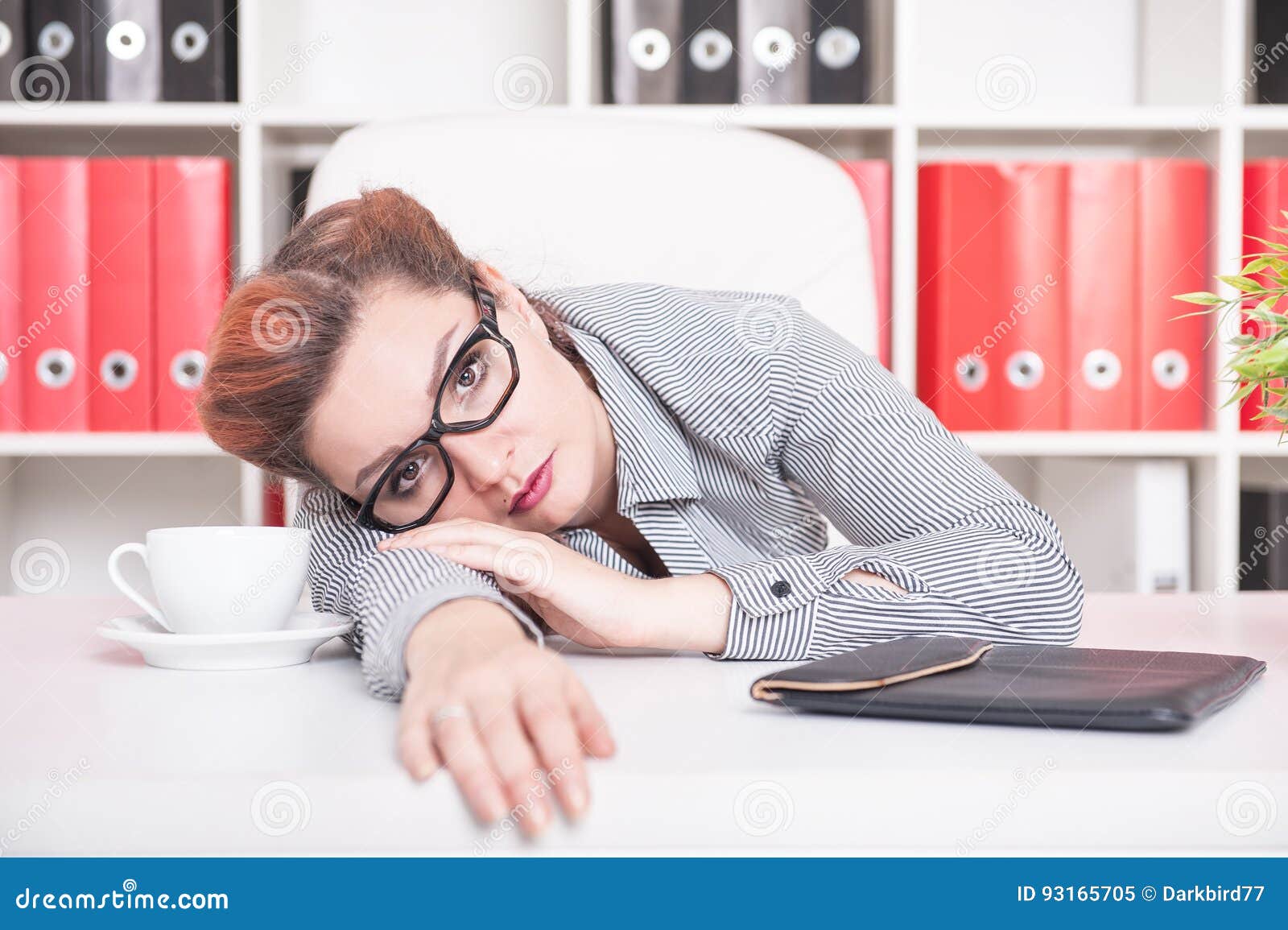 Bored Business Woman Working in Office Stock Image - Image of office ...