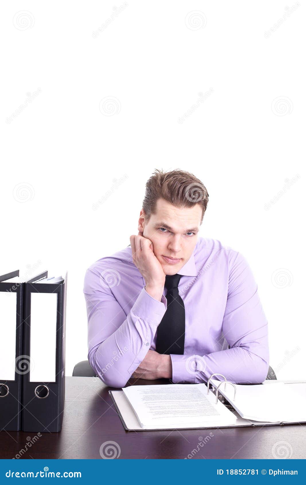 Bored businessman at desk stock image. Image of contemplation - 18852781