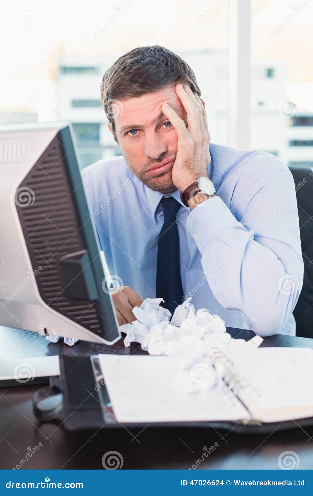 Bored Businessman at His Desk Stock Photo - Image of caucasian, suit ...