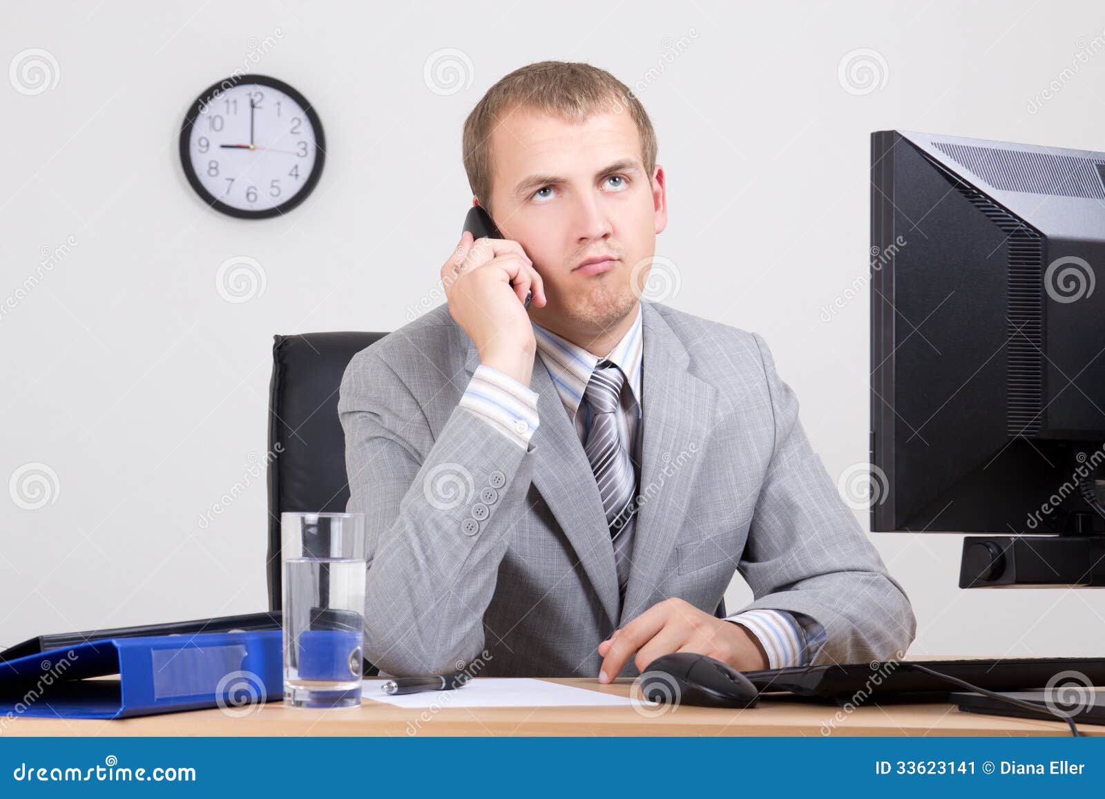 Bored Businessman Talking on Phone in Office Stock Image - Image of ...