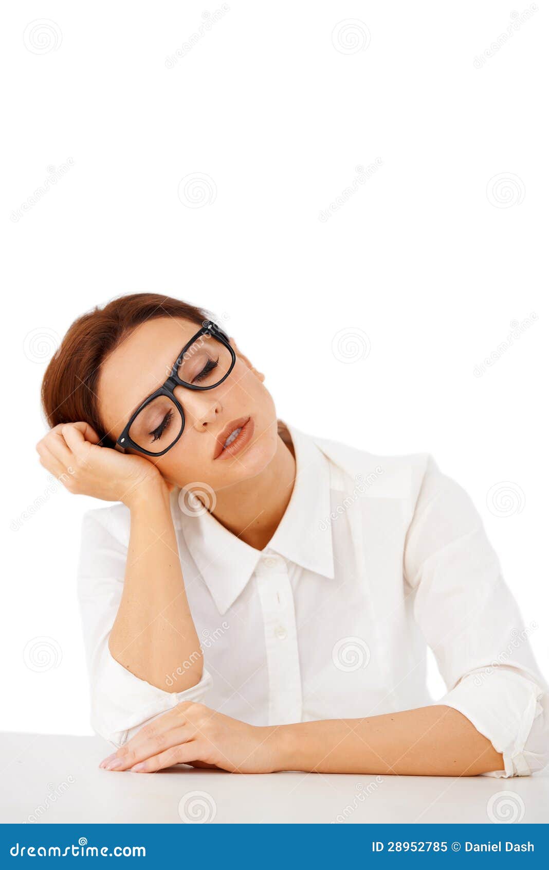 Bored Businesswoman Sleeping at Her Desk Stock Image - Image of glasses ...