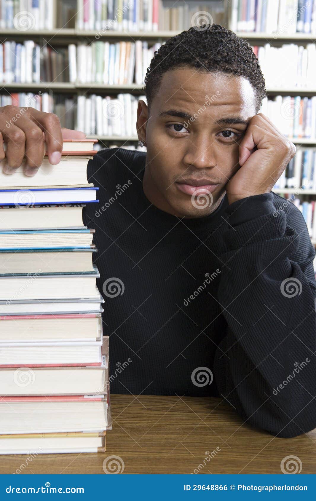 Bored College Student with Stack of Books Stock Photo - Image of ...