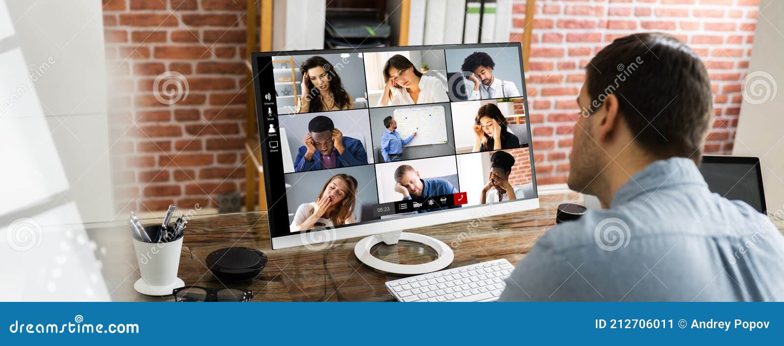 Bored Employee in Video Conference Stock Image - Image of bored ...