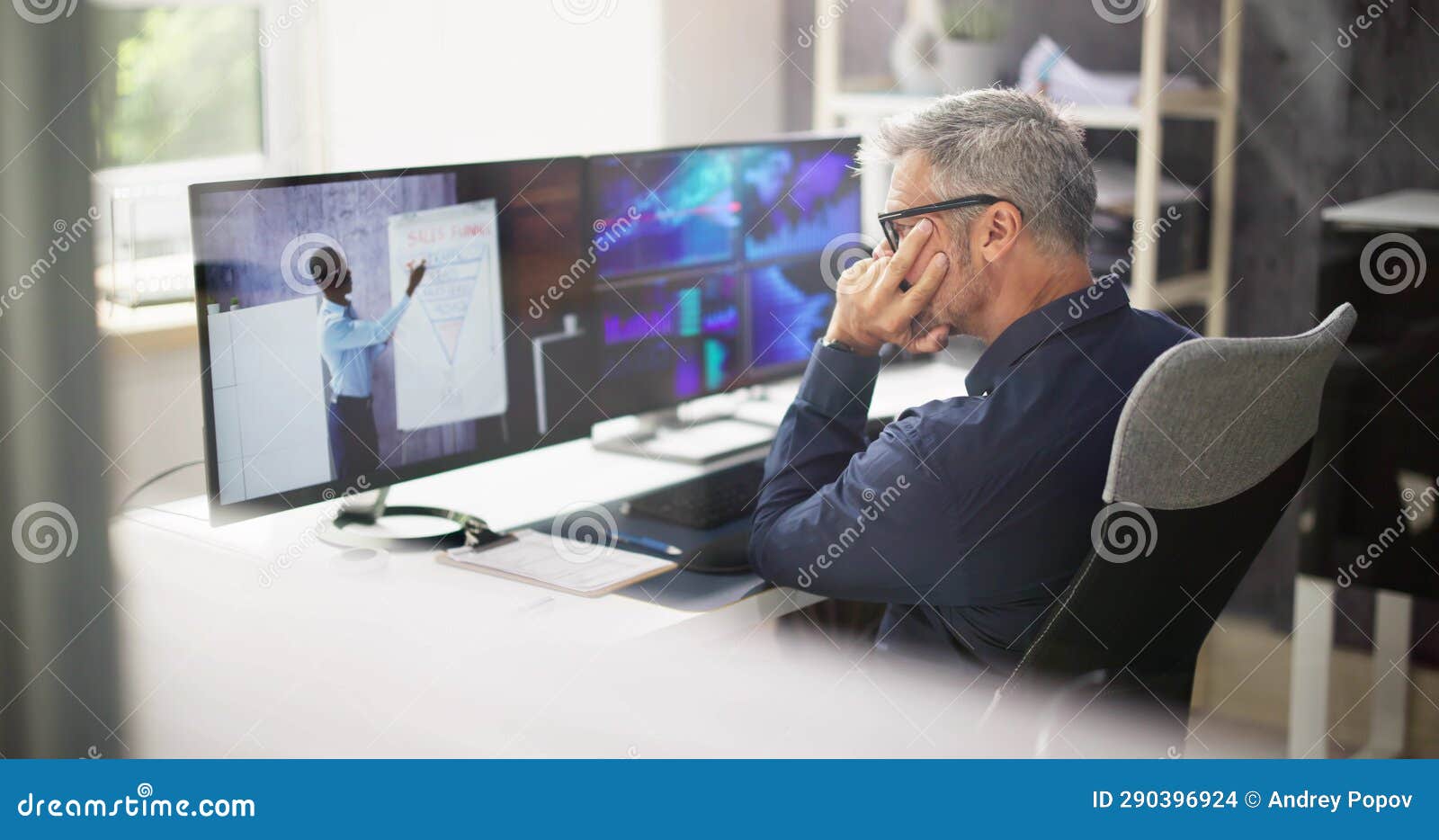 Bored Employee in Video Conference Training Stock Photo - Image of call ...