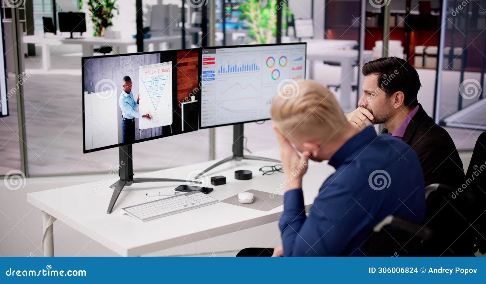 Bored Employee in Video Conference Training Stock Photo - Image of ...