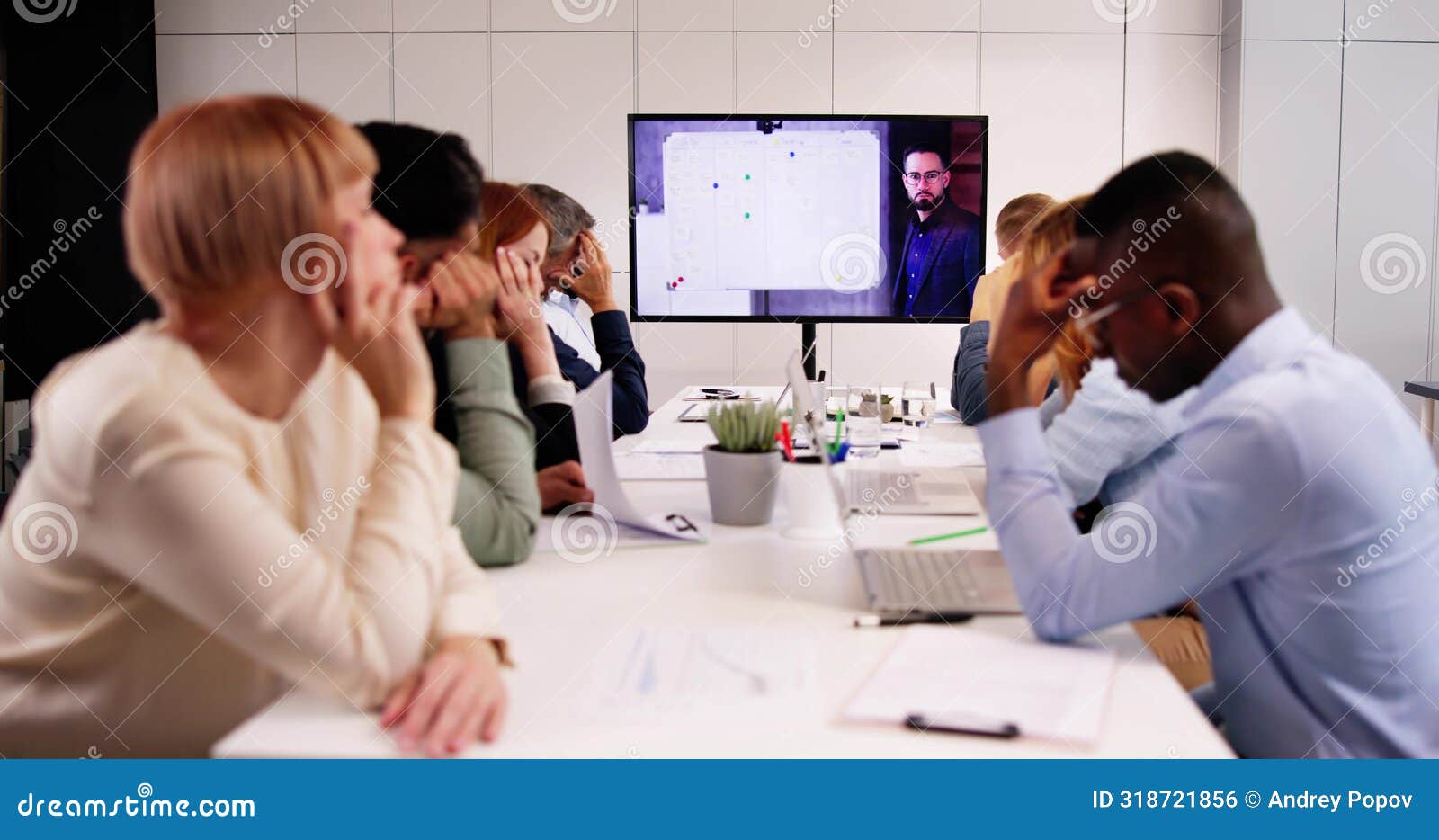 Bored Employee in Video Conference Training Stock Photo - Image of ...
