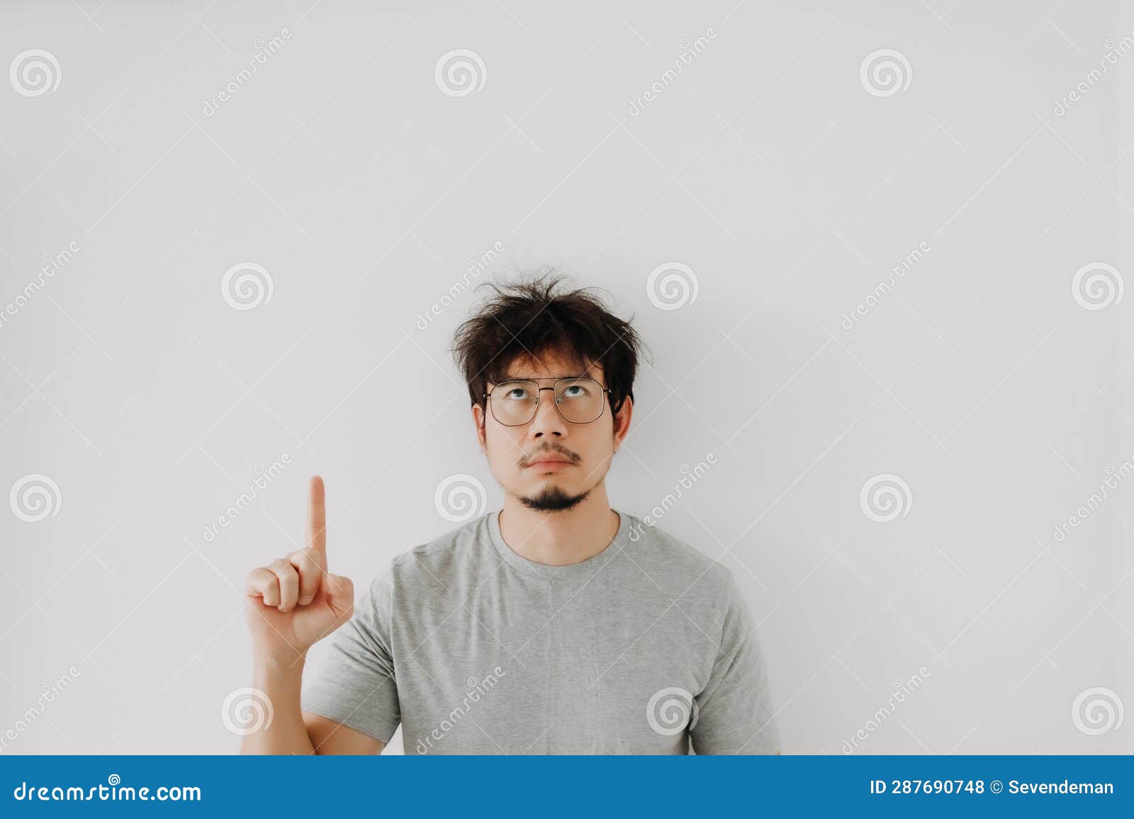 Bored Face Man Pointing on Empty Space for Advertisement Isolated on ...