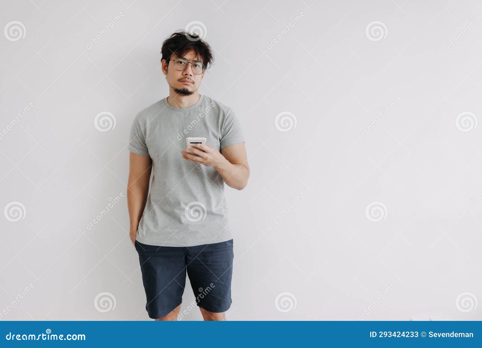 Bored Face Man Using Mobile Phone App Boringly Isolated on White. Stock ...