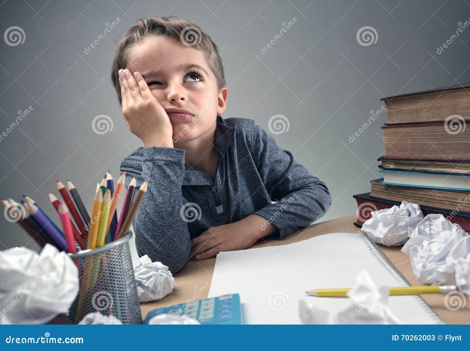 Bored and Fed Boy Up Doing His Homework Stock Image - Image of ...