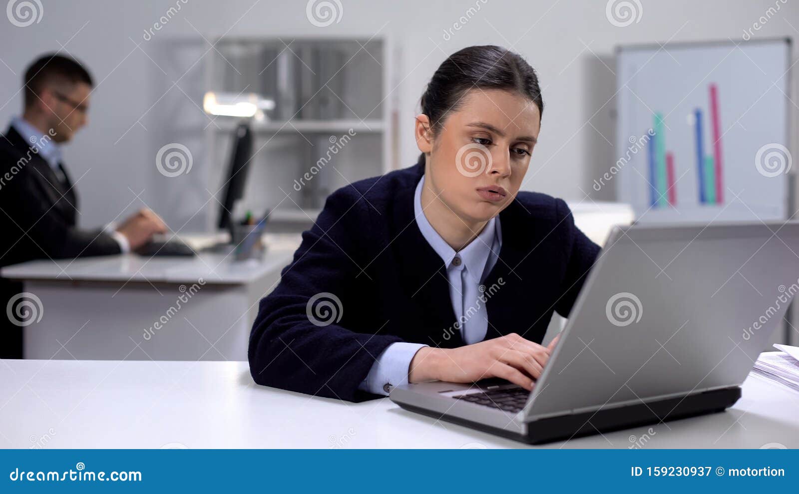 Bored Female Manager Texting on Laptop, Procrastination Issue, Avoiding ...