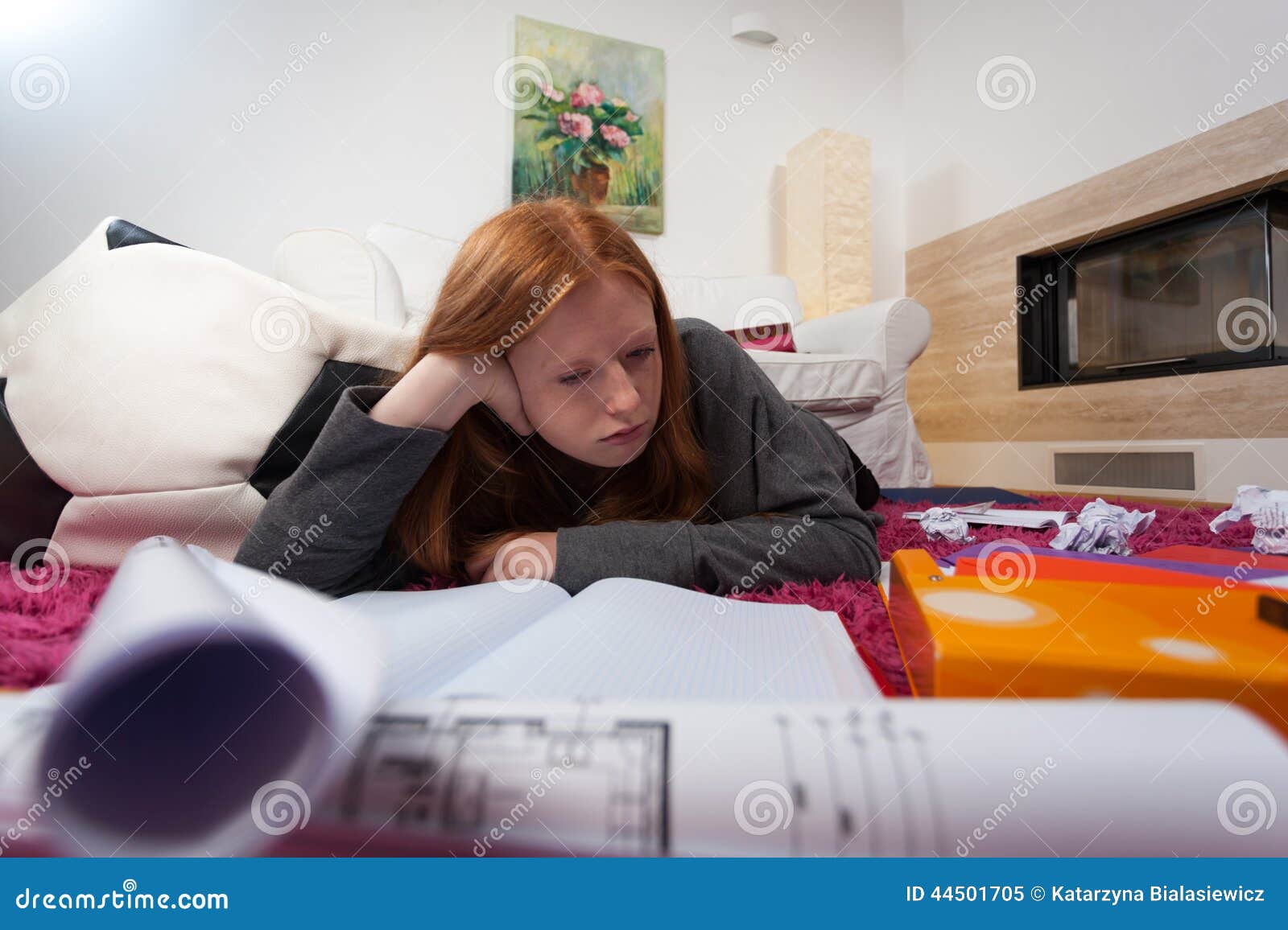 Bored girl during learning stock image. Image of notes - 44501705