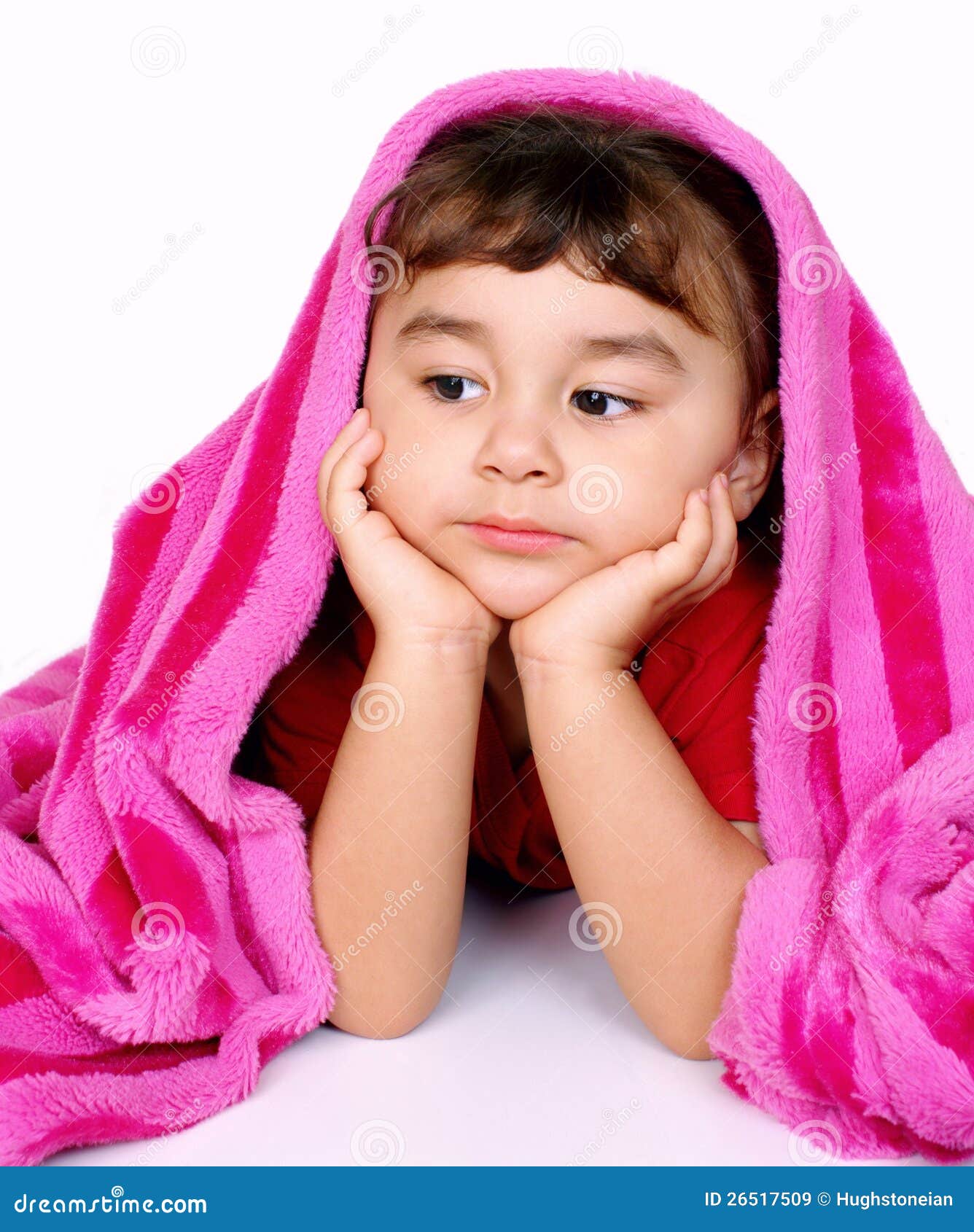Bored Girl Under Pink Blanket Stock Image - Image of portrait, blanket ...