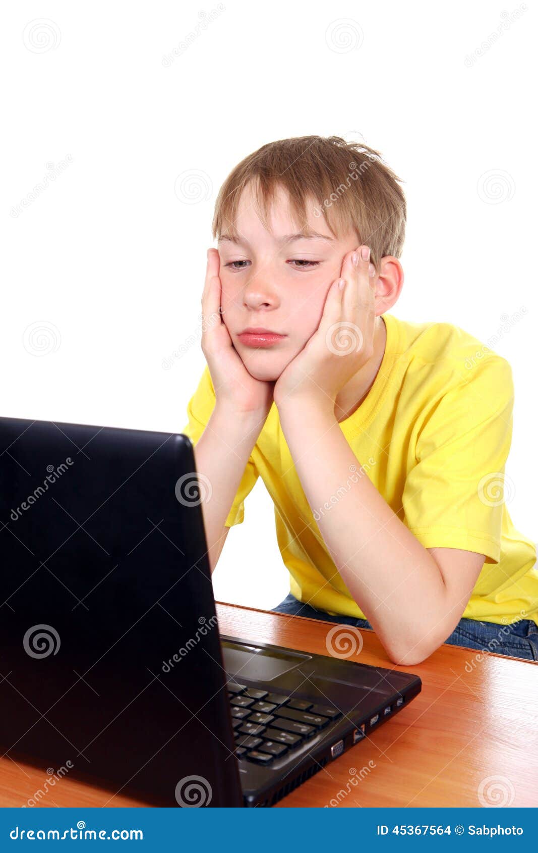 Bored Kid with Laptop stock photo. Image of isolated - 45367564