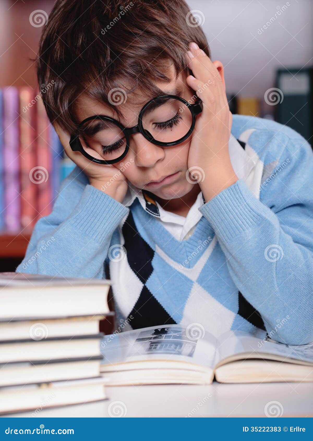 Bored kid studying stock image. Image of study, table - 35222383