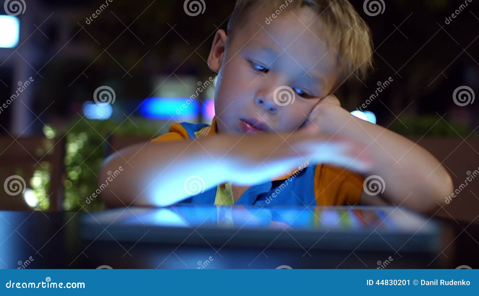 Bored Little Boy Using Pad in Cafe Stock Video - Video of light, touch ...