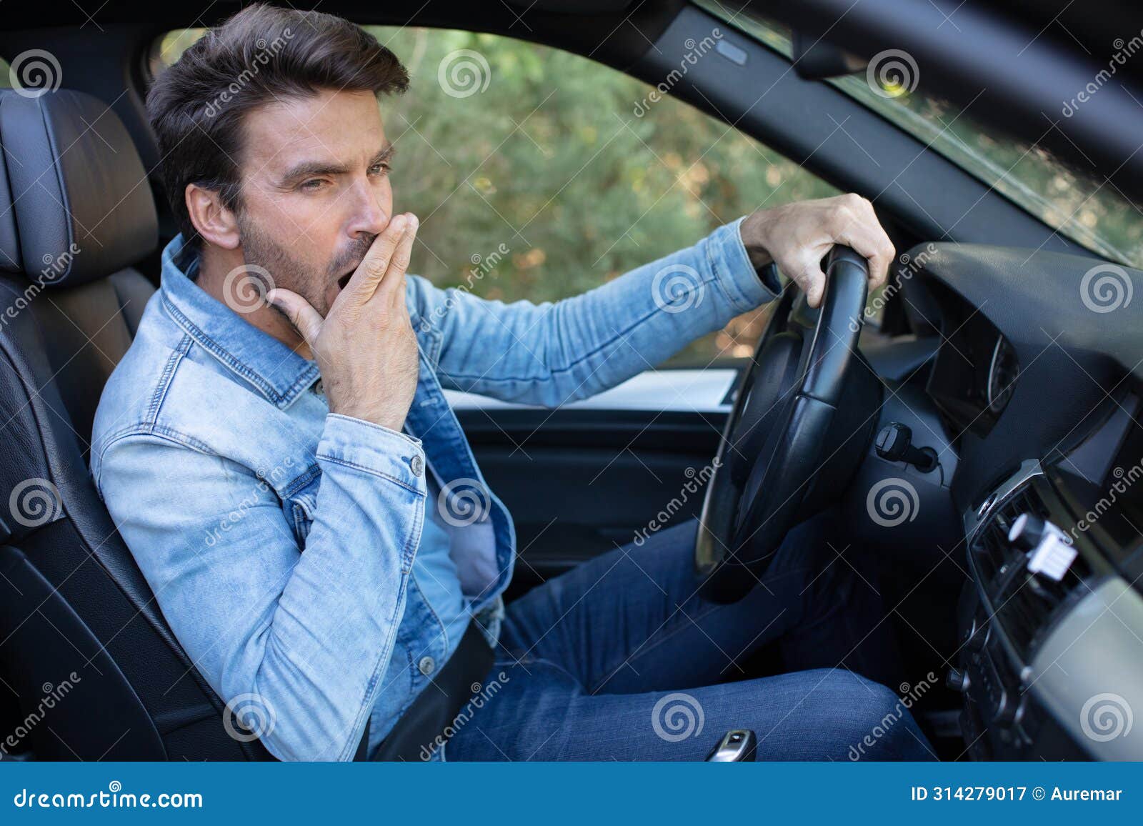 Bored Man in Car Stuck in Traffic Stock Image - Image of steering ...