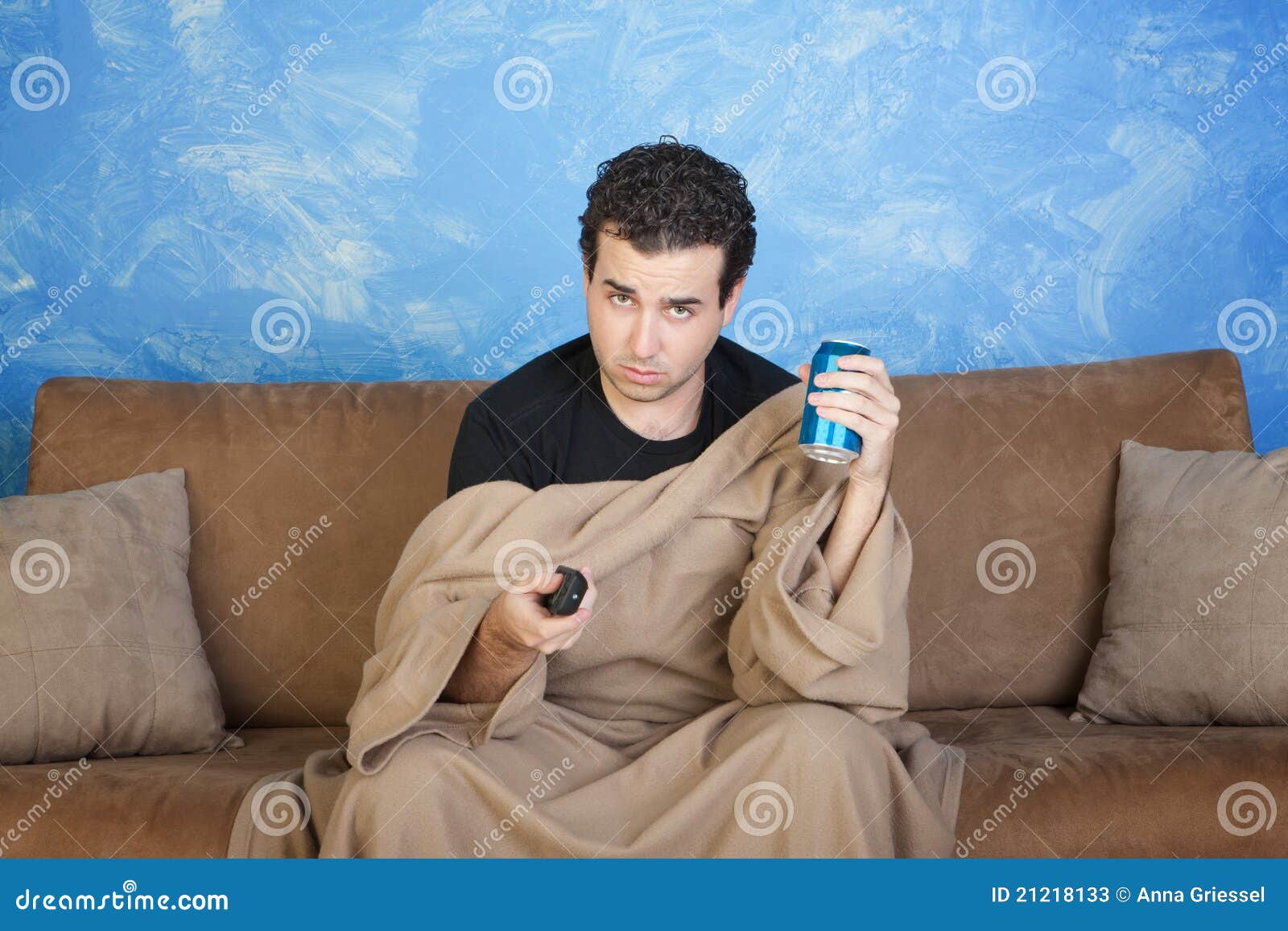 Bored Man with Remote Control Stock Image - Image of emotion, beer ...