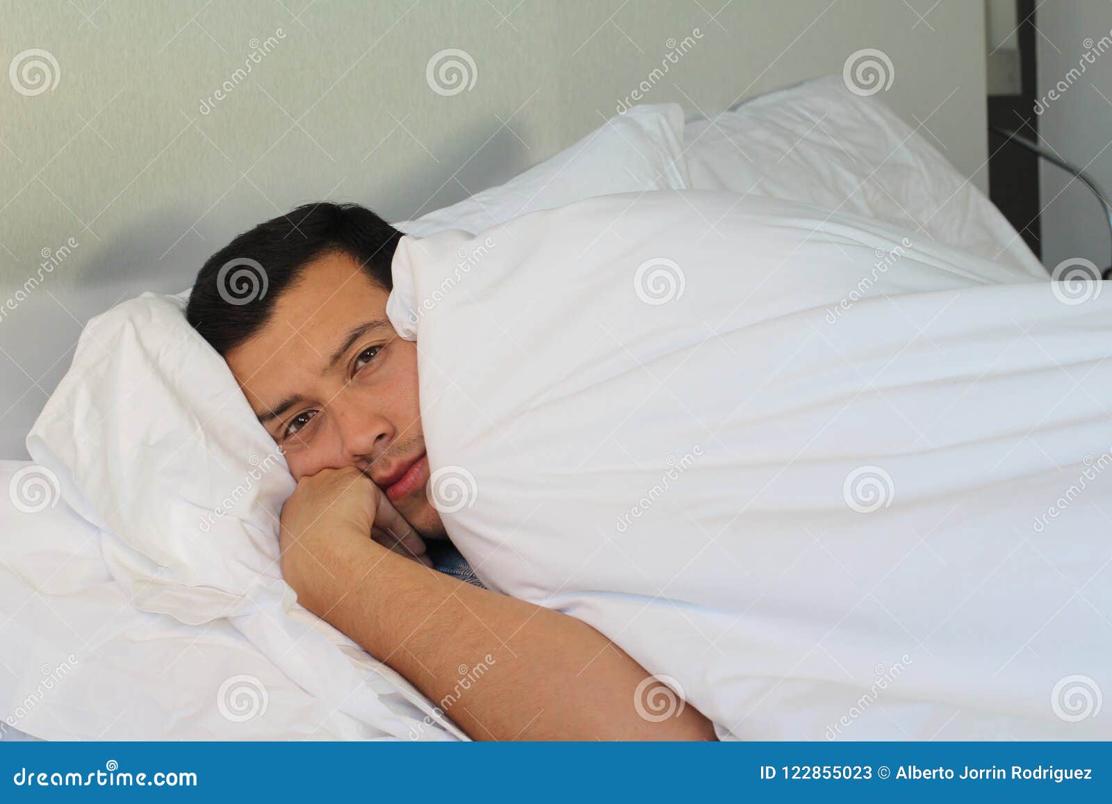 Bored Man Under the Blankets Stock Image - Image of insomnia, casual ...