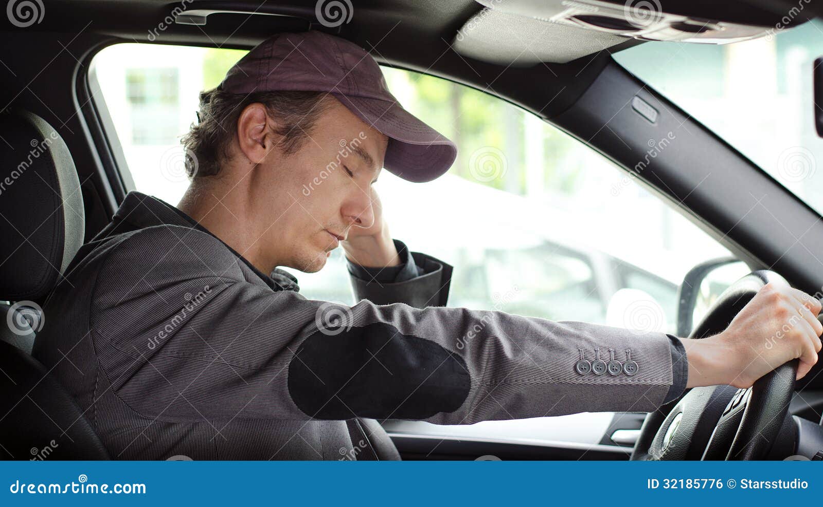 Bored Man at the Wheel of His Car Sleeping Stock Photo - Image of male ...