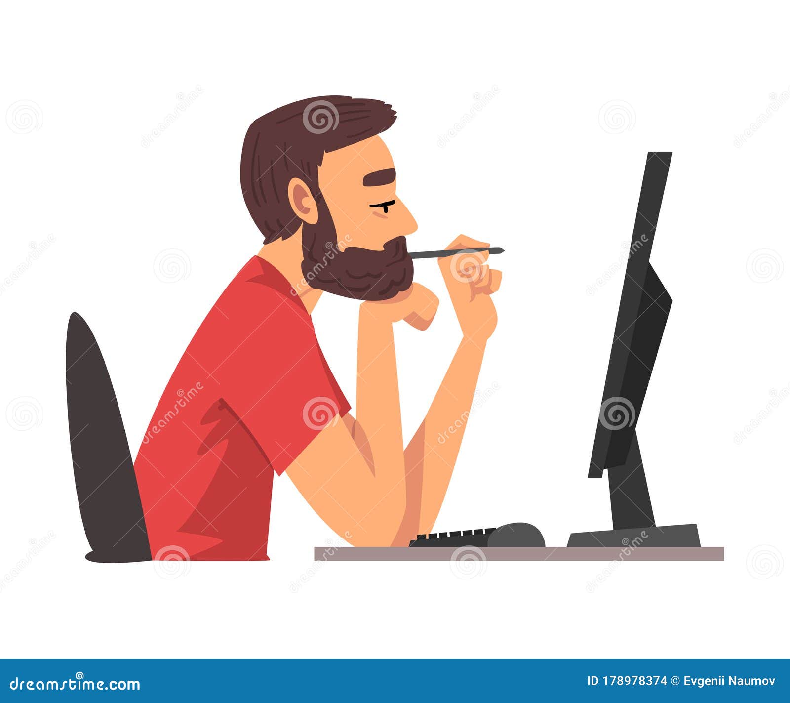 Bored Man Working with Computer, Lazy Guy Procrastinating at Workplace ...