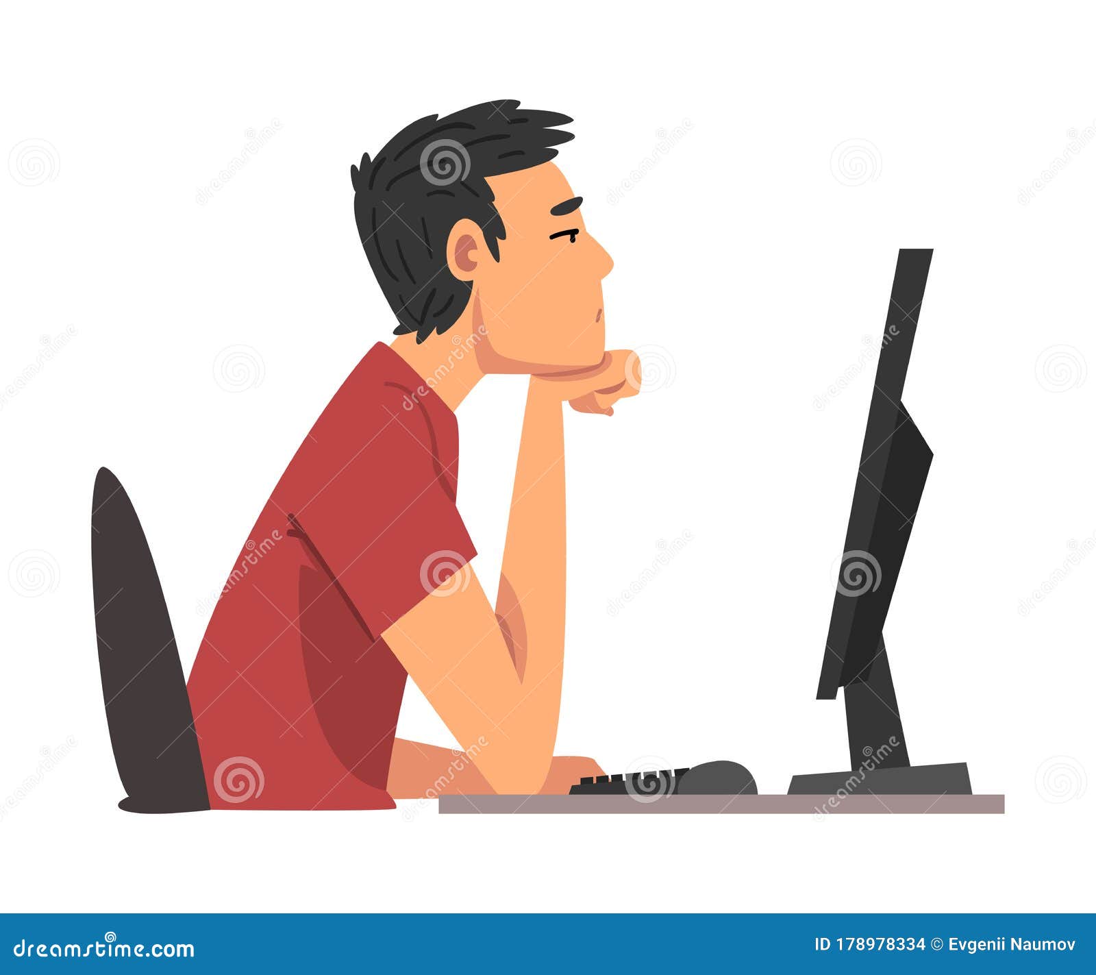 Bored Man Working With Computer, Lazy Guy Procrastinating At Workplace ...