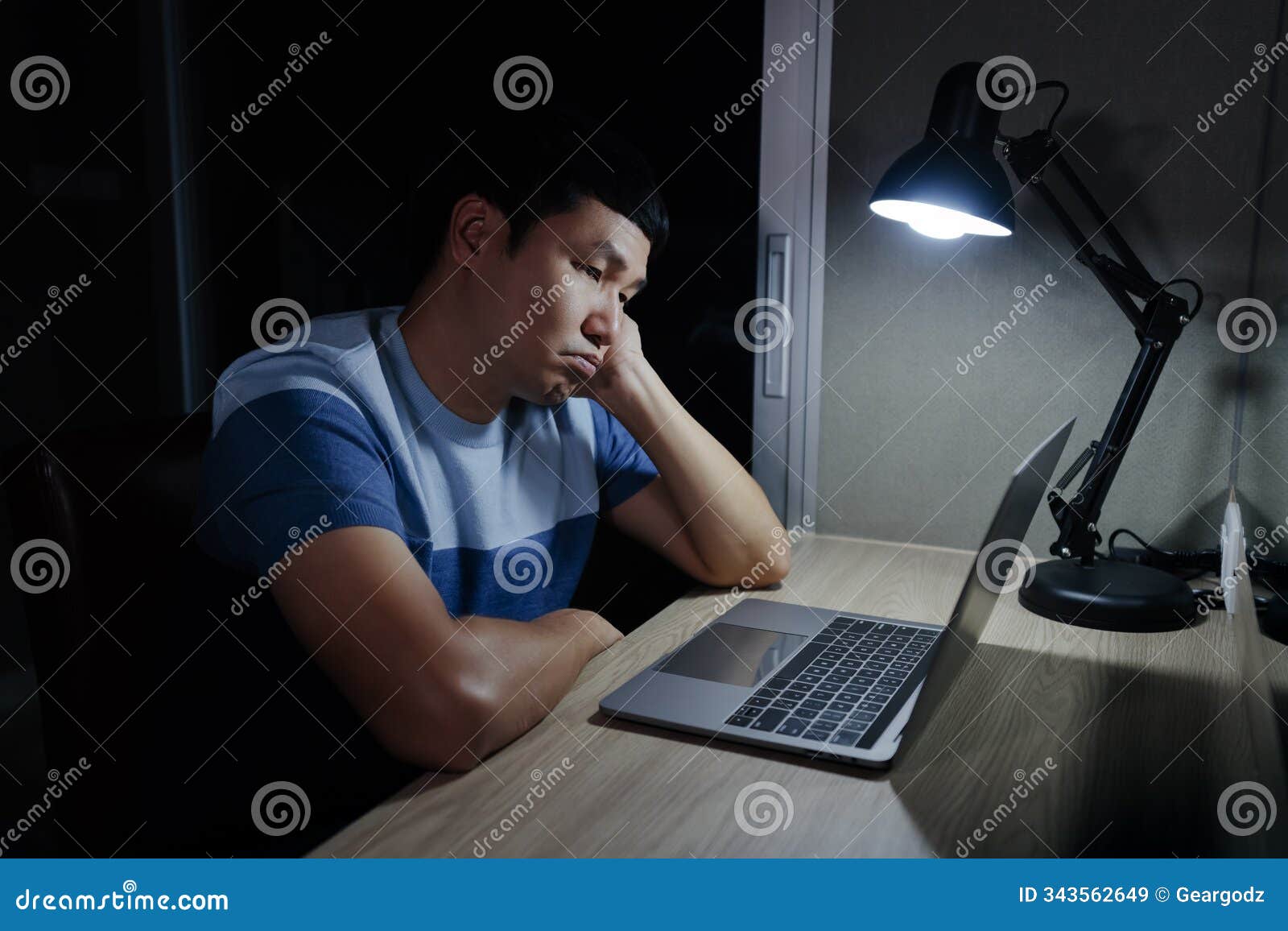Bored Man Working with Laptop at Night Stock Image - Image of home ...