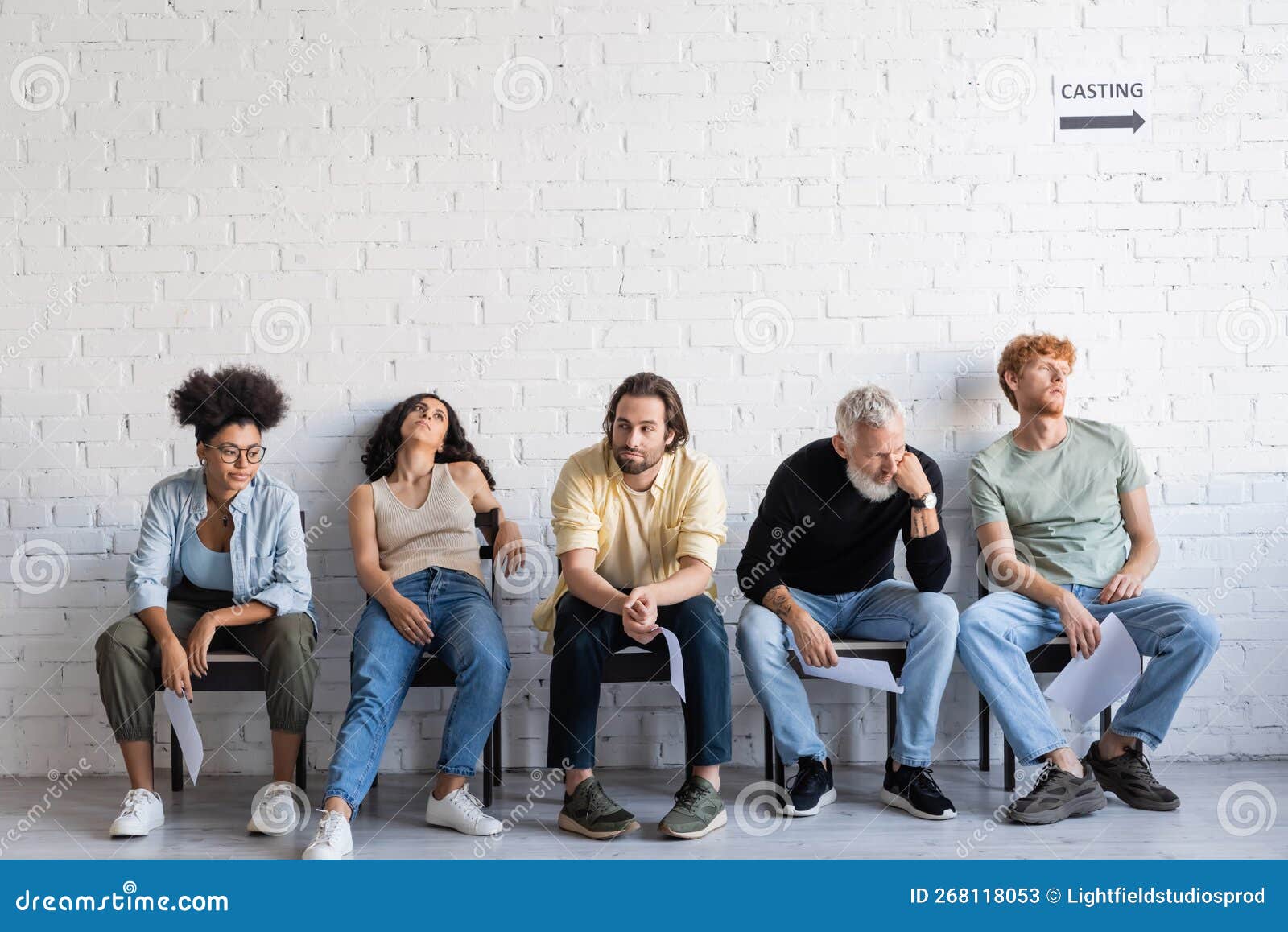 Bored Multicultural Actors Holding Screenplays while Stock Image ...