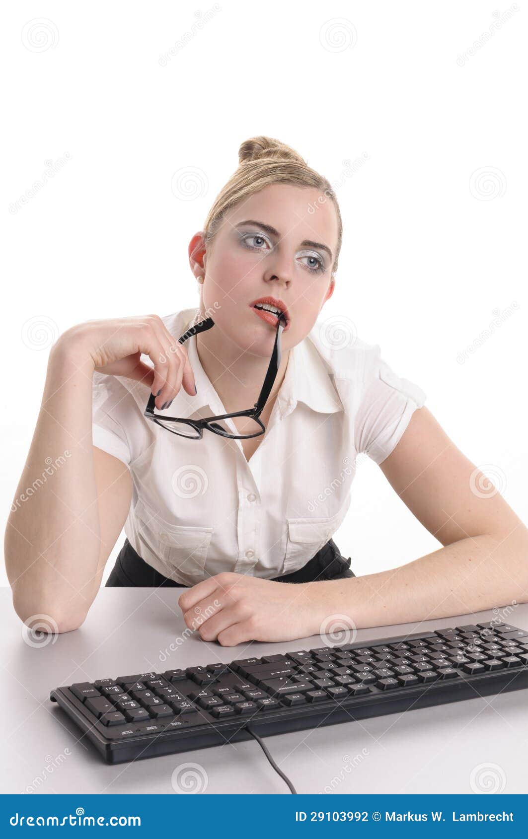 Bored at the Office, Chewing on the Glasses Stock Photo - Image of ...