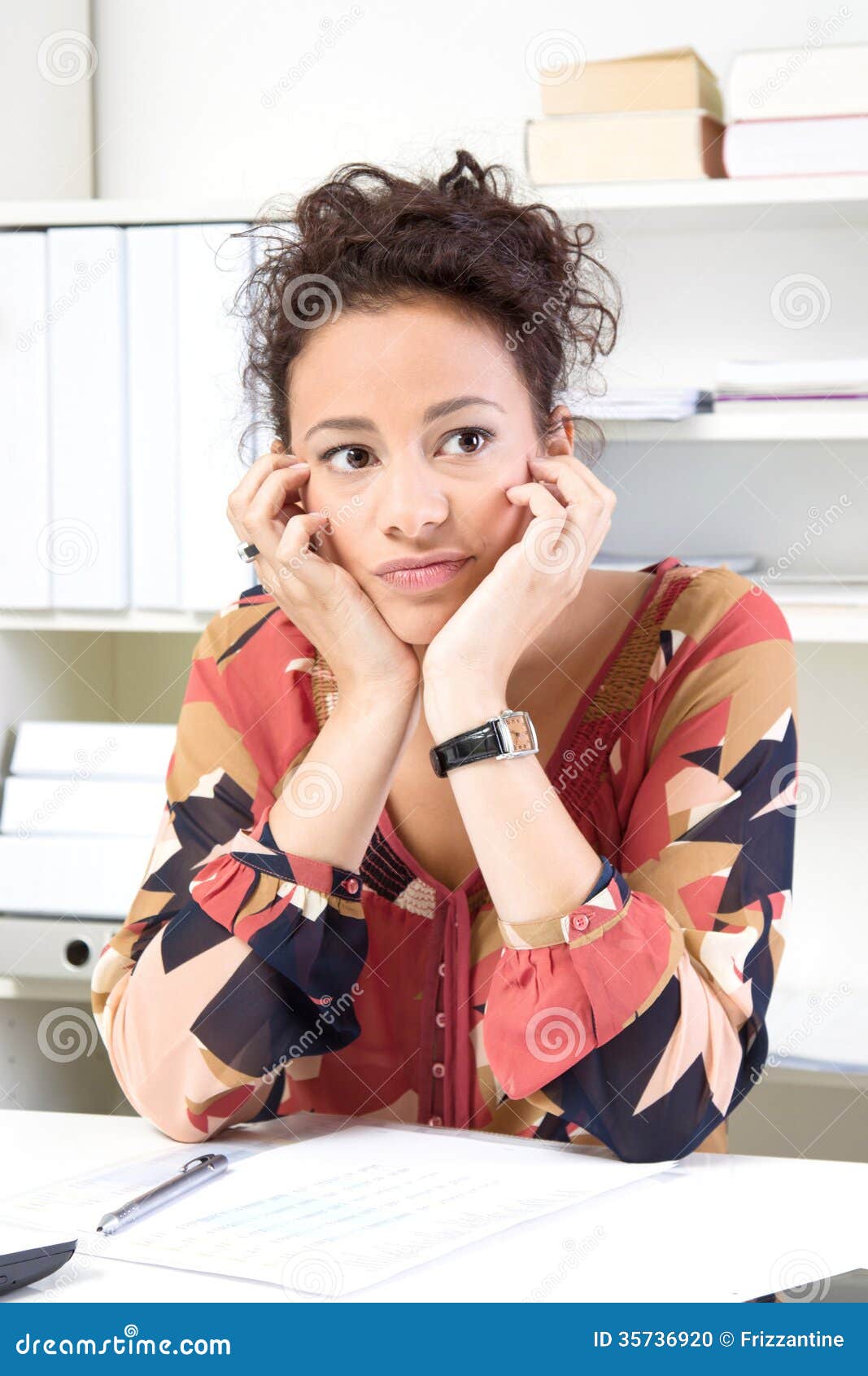 Bored office woman stock photo. Image of alone, hands - 35736920