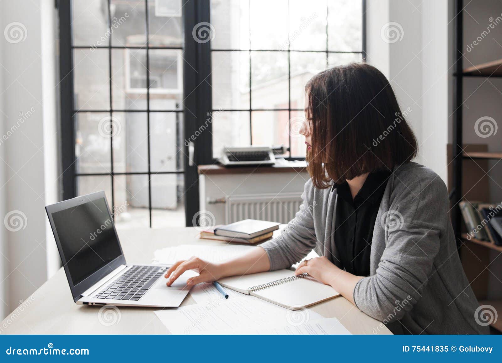 Bored Office Worker Staring at Laptop Screen Stock Image - Image of ...