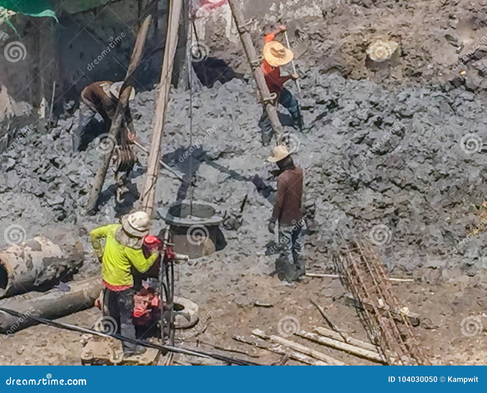 Bored Piling Workers are Drilling Mud Hole with Tripod Rig and S Stock ...