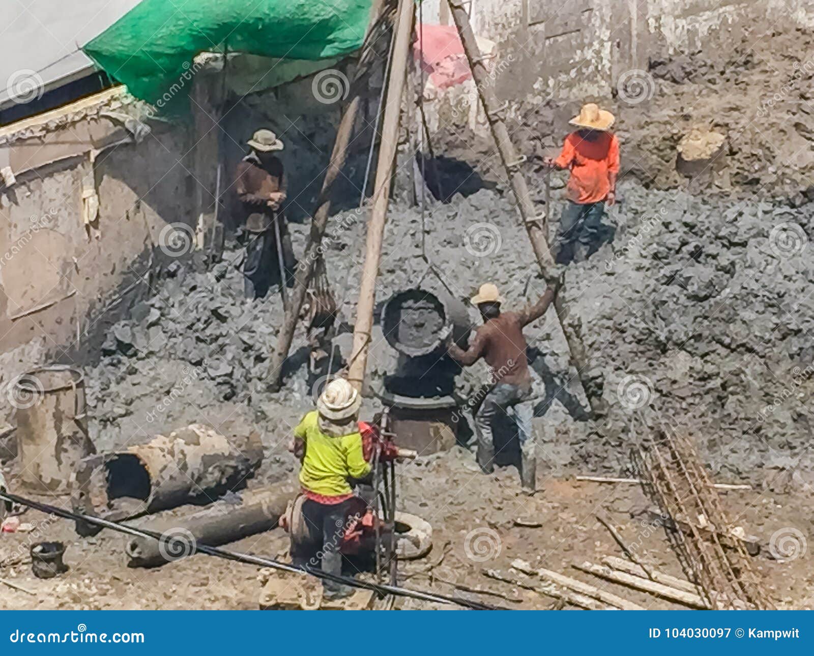 Bored Piling Workers are Drilling Mud Hole with Tripod Rig and S Stock ...