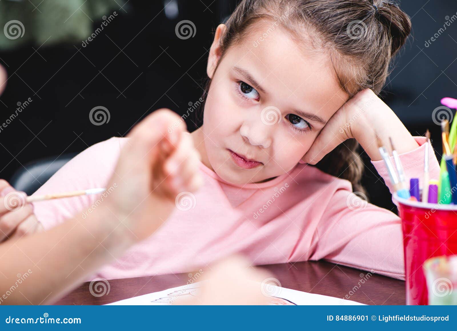 Bored Schoolchild Sitting at Table Stock Image - Image of educational ...