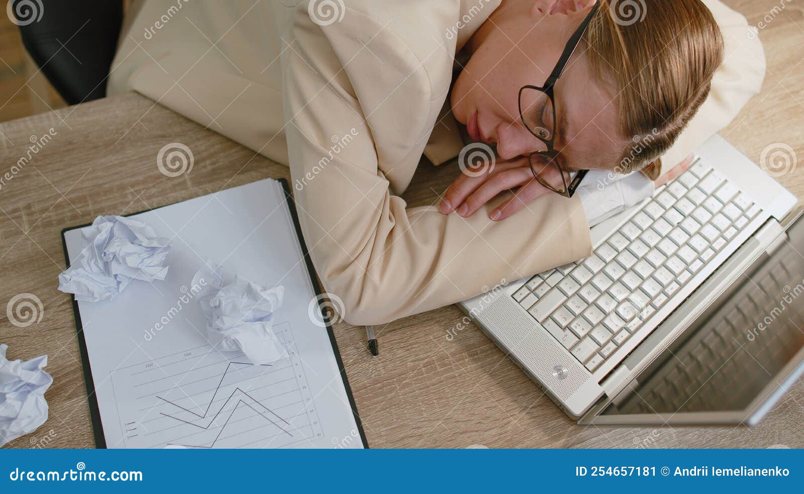 Bored Tired Sleepy Business Woman Falling Asleep after Routine Work on ...