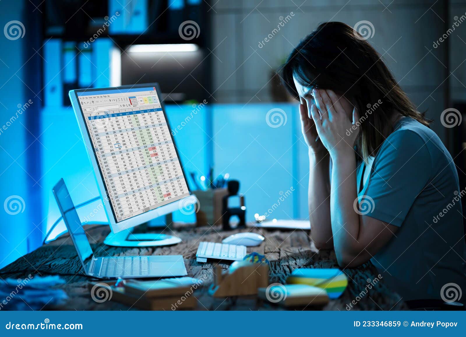 Bored Stressed Accountant Working Late Stock Image - Image of depressed ...
