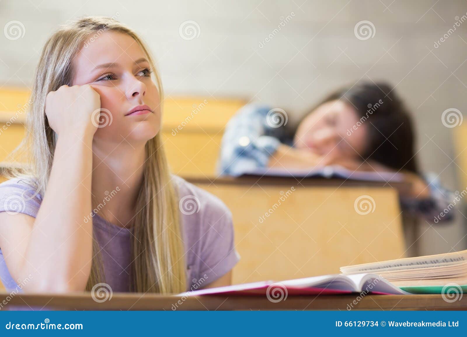 Bored Student Listening while Classmate Sleeping Stock Photo - Image of ...