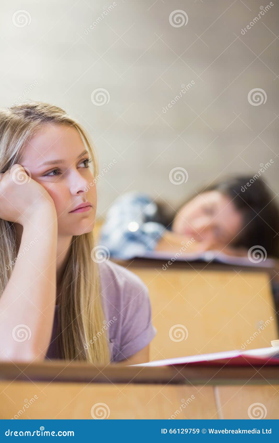 Bored Student Listening while Classmate Sleeping Stock Image - Image of ...
