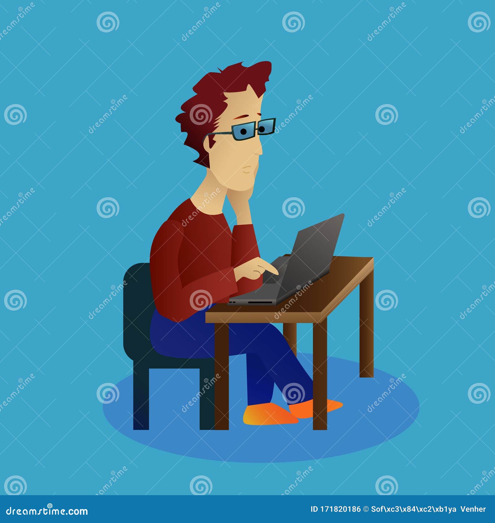 Bored Student Sitting At Desk In Classroom, Schoolboy Studying At ...
