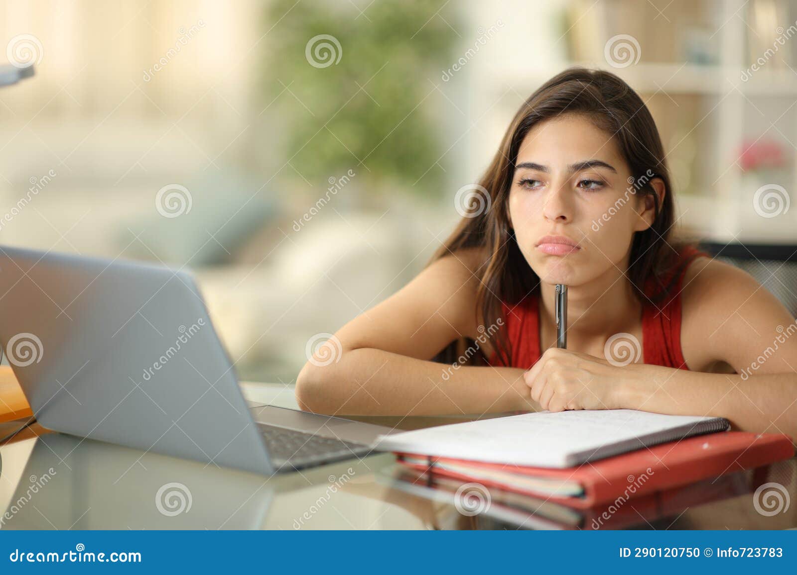 Bored Student Wasting Time at Home Stock Photo - Image of woman ...