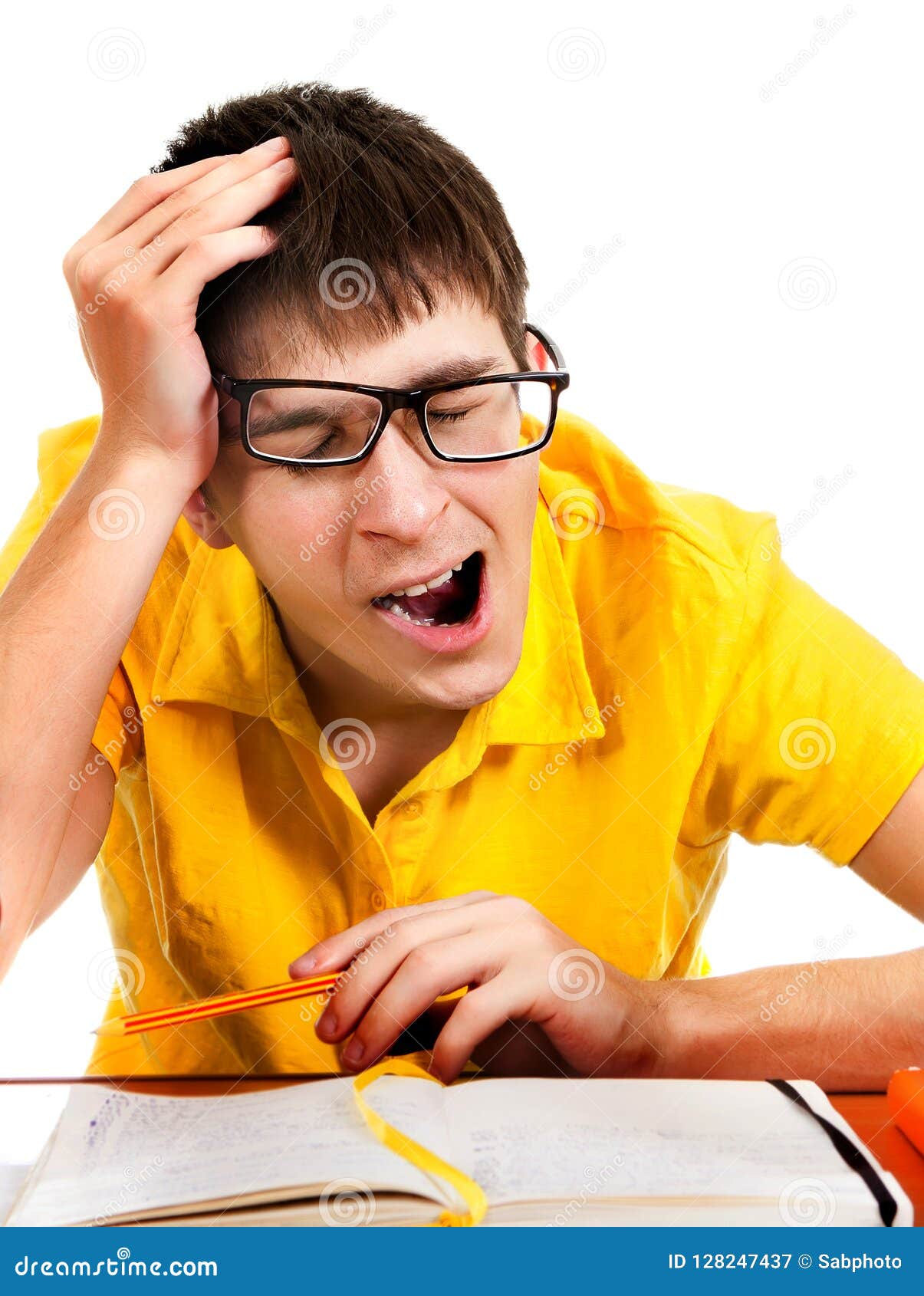 Bored Student yawning stock image. Image of sleepy, mouth - 128247437