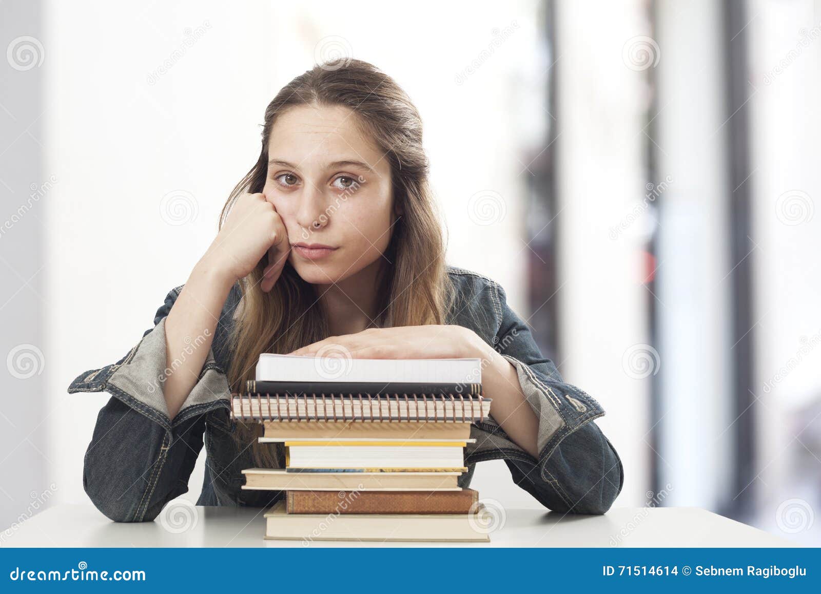 Bored Student Young Girl with Books Stock Photo - Image of tired ...