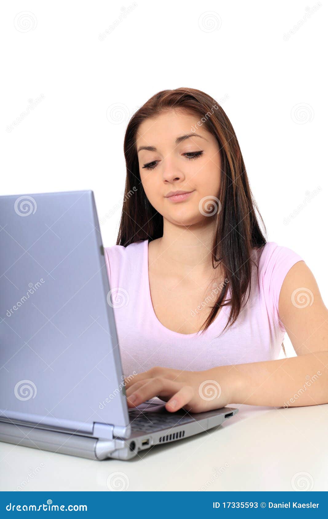 Bored Teenage Girl Using Laptop Stock Image - Image of typing, woman ...