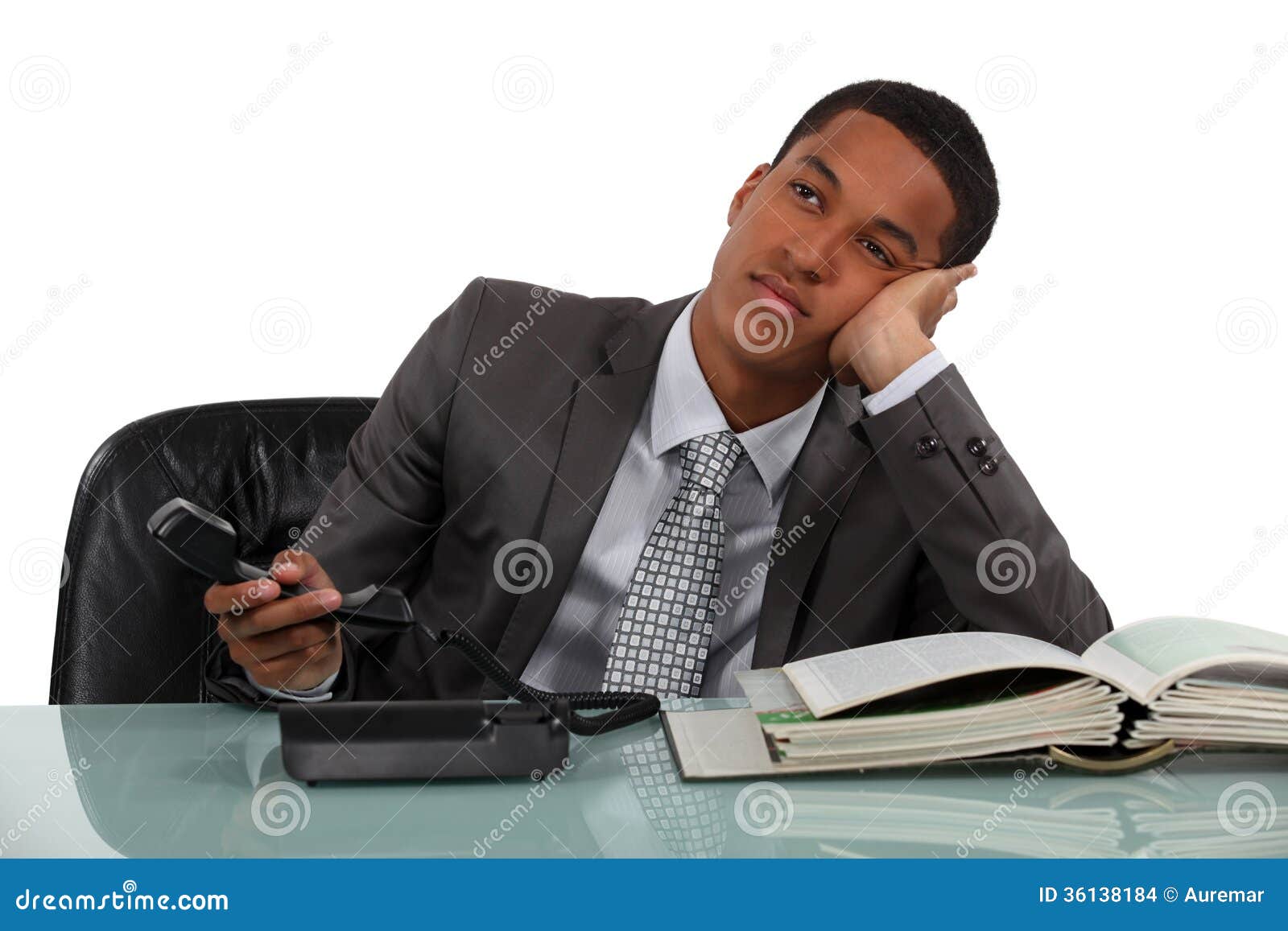 Bored Telephone Sales Worker Stock Photo - Image of overworked, sleepy ...